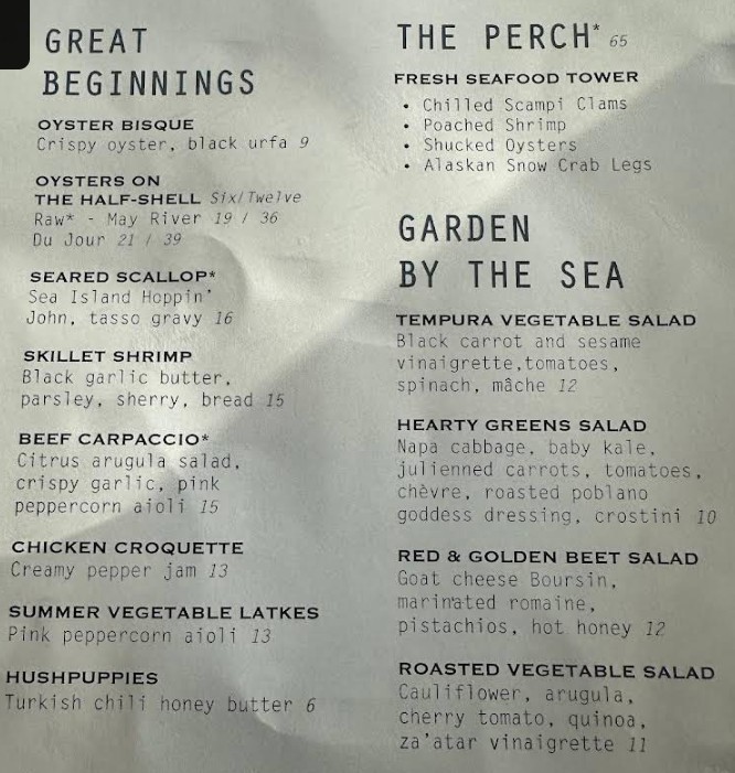 Benny's Coastal Kitchen Restaurant Menu | Seafood Dining in Hilton Head ...